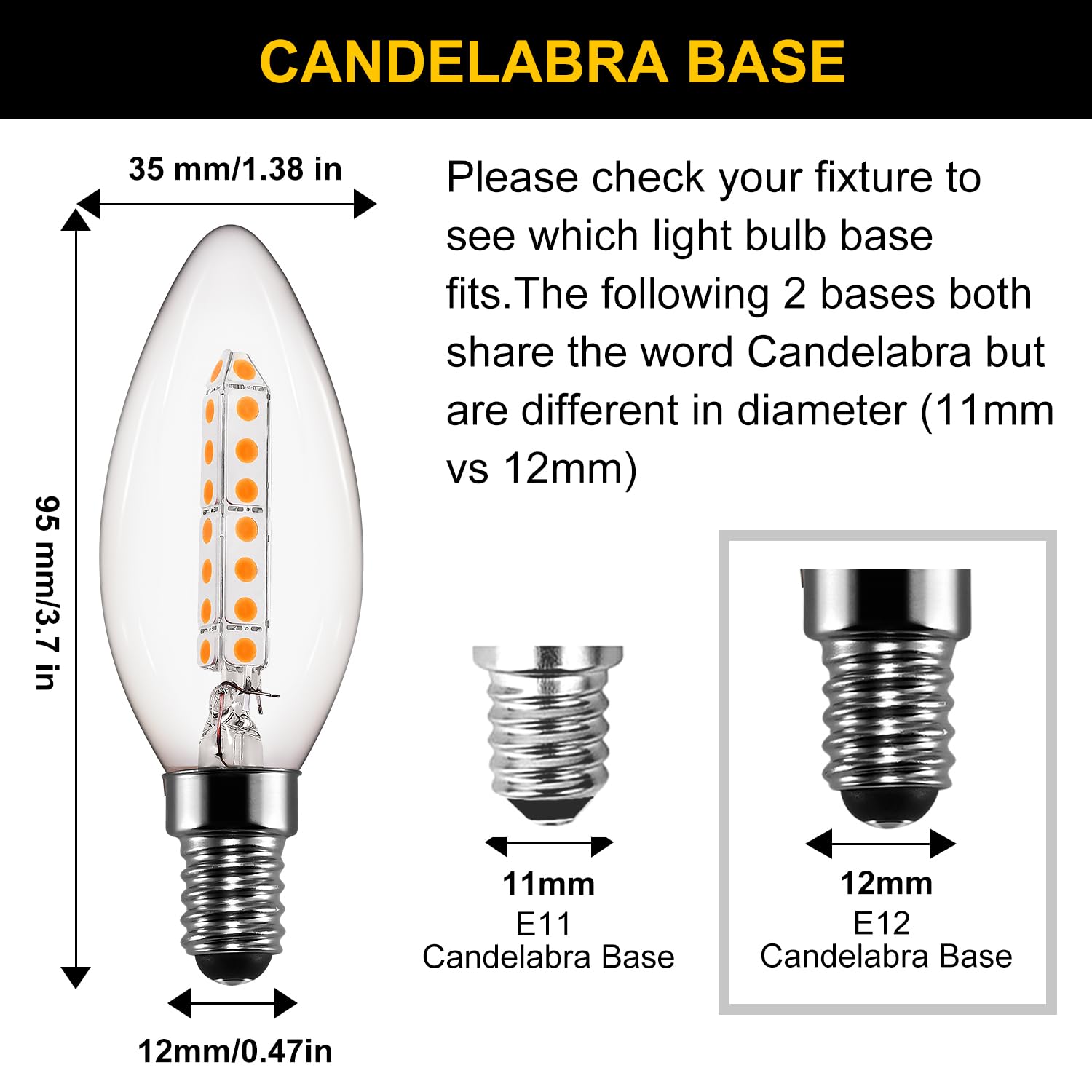 NS Light Bulbs E12 ETL Listed Not Dimmable Candelabra LED Light Bulbs 100W Equivalent,B11 High Brightness Daylight White 5000K,Clear Glass,6 Pack