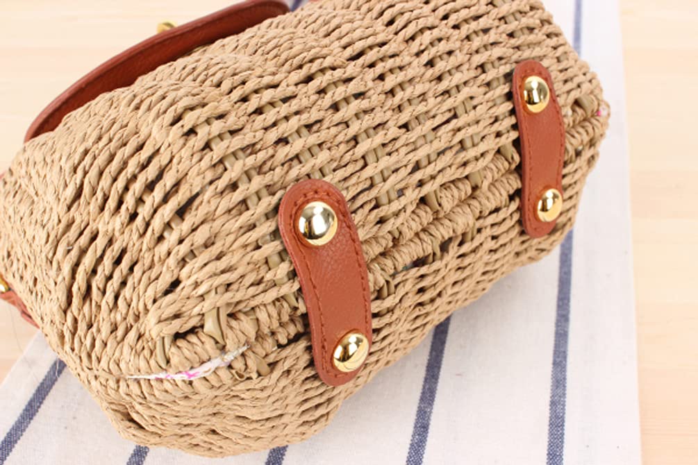 TONWHAR® Lady's Vintage Straw Summer Purse Leisure Beach Bag (Light Coffee)