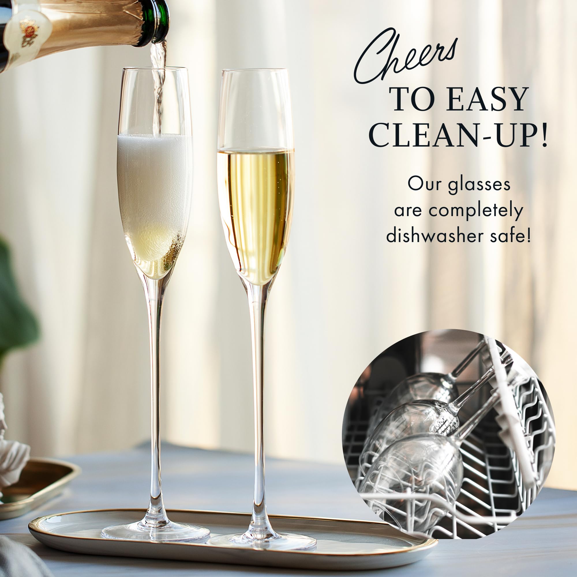 ELIXIR GLASSWARE Crystal Champagne Flutes β Elegant Champagne Glasses, Hand Blown β Set of 2 Modern Champagne Flutes β Gift for Wedding, Anniversary, Christmas β 5oz, Clear