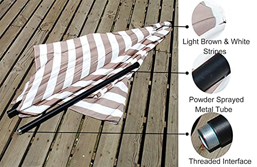 Patio Umbrella Portable White and Light Brown Striped Pool Patio Umbrella, Rectangle Outside/Beach/Market Table Umbrella, Garden Umbrella Parasol