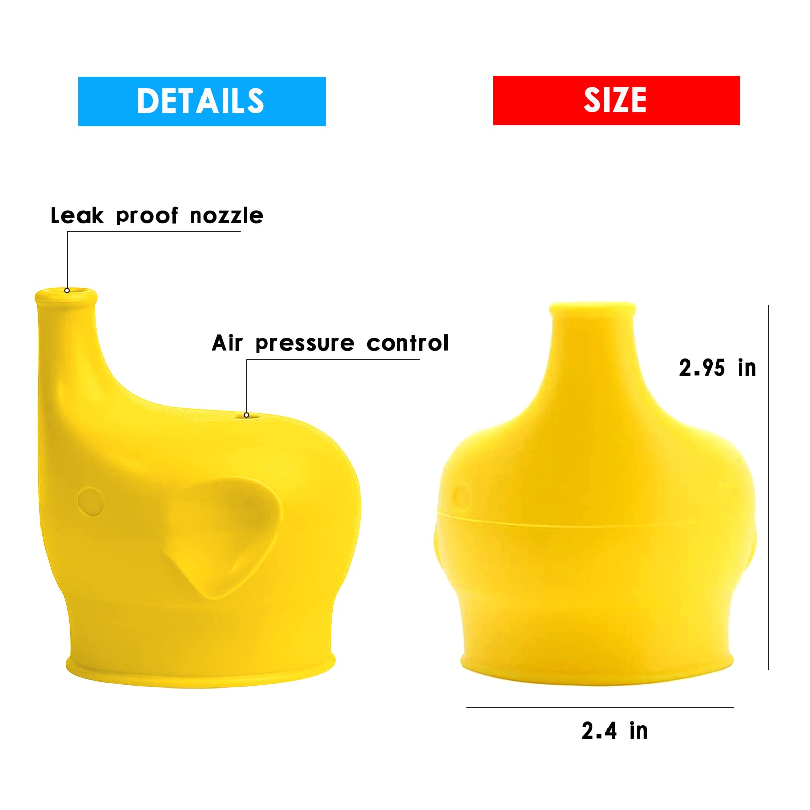 Yagote Silicone Sippy Cup Lids, 5 Packs Elephant Spill-Proof Sippy Cup for Babies, Toddlers and Kids