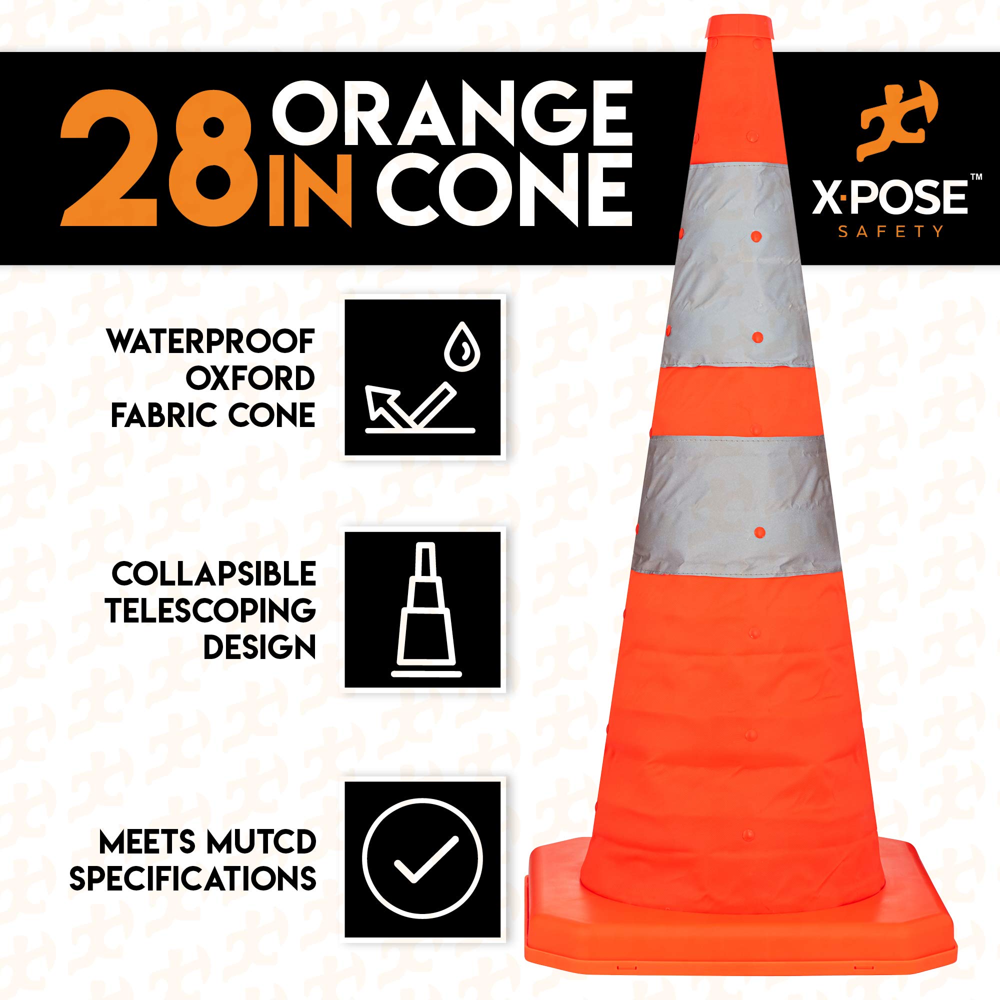 Collapsible Orange Traffic Safety Cone - 28 Inch - Heavy Duty Reflective Traffic Cones for Roadside Emergency and Vehicle Safety - for Parking, Caution Signs, Construction, Road Crews (1)