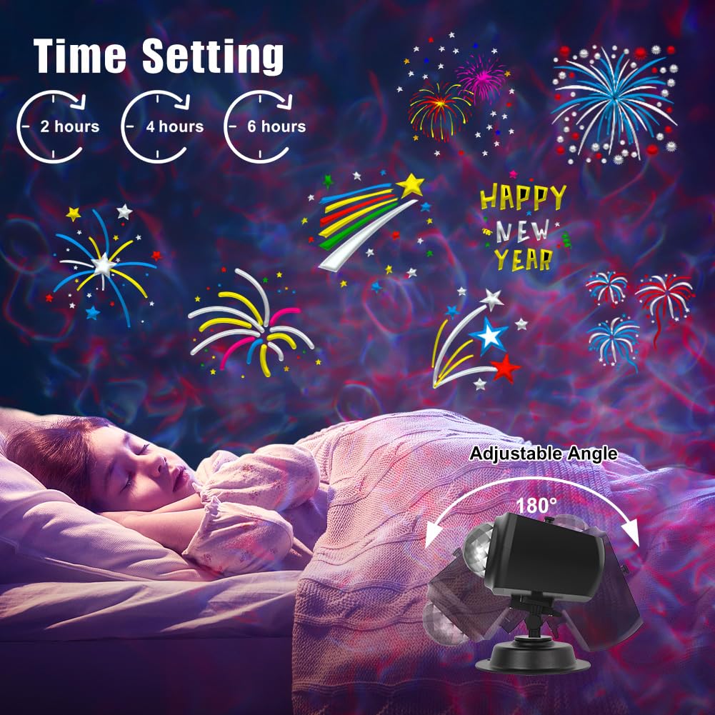 Christmas Projector Lights Outdoor, Brightness Increase HD 2-in-1 Ocean Wave Snowflake LED Holiday Projector Lights Indoor 12 Slides * 8 Patterns, Waterproof for Party Garden Landscape