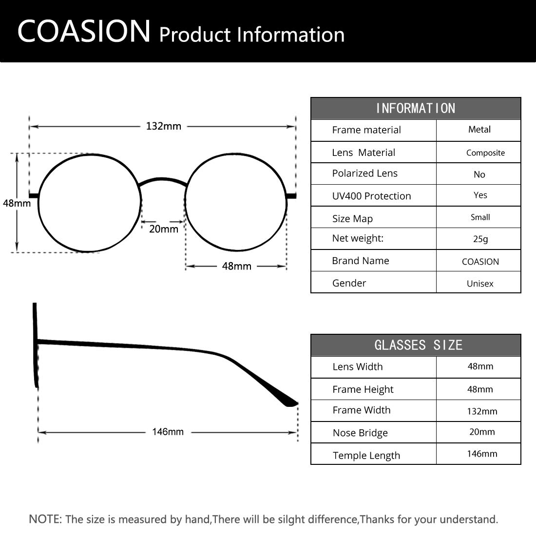 COASION Vintage Round Metal Sunglasses Small Red Halloween Glasses for Women Men (Gold Frame/Red Lens)
