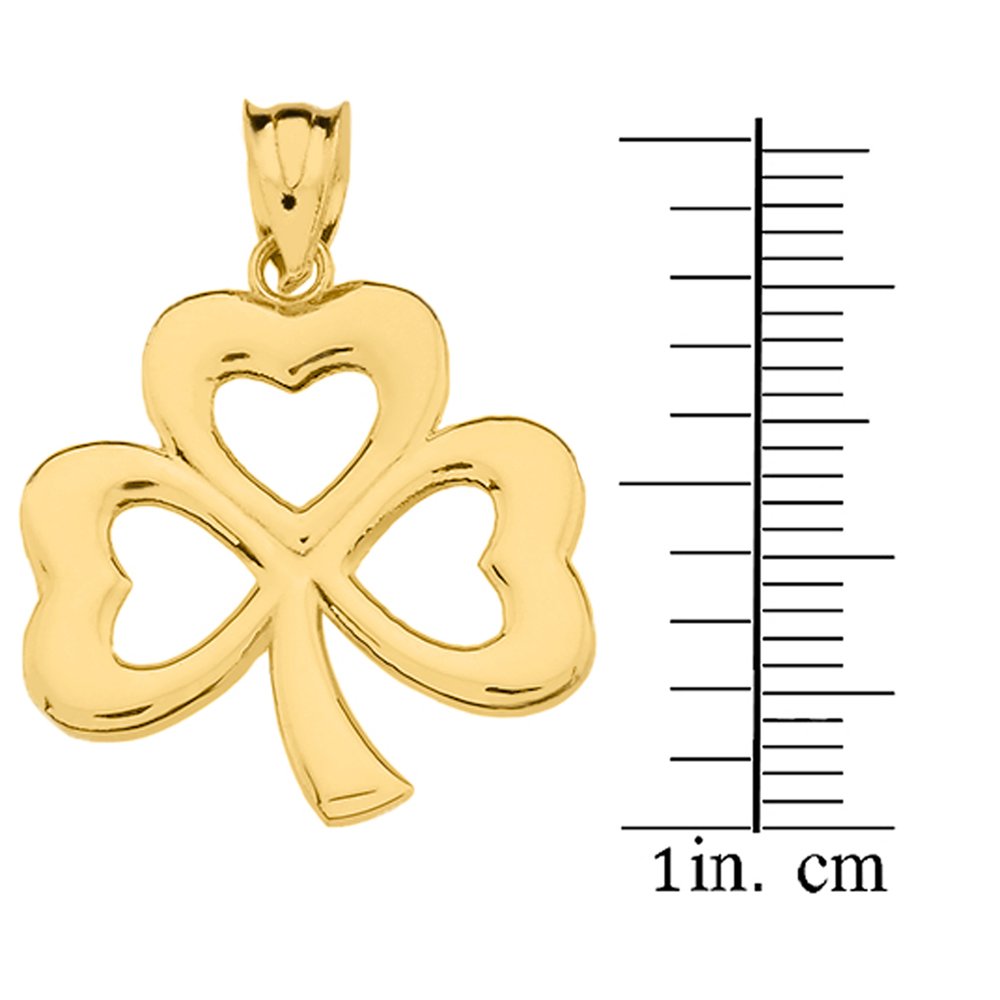 Dainty 10k Gold Three-Leaf Heart Clover Irish Shamrock Necklace Pendant
