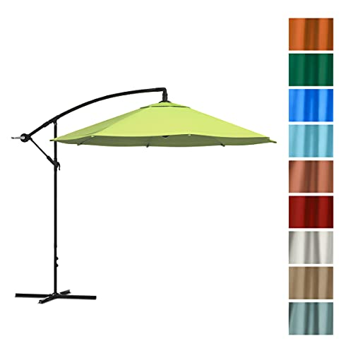 Pure Garden Offset Patio Umbrella β 10 Ft Cantilever Hanging Outdoor Shade - Easy Crank and Base for Table, Deck, Porch, or Poolside (Lime Green)
