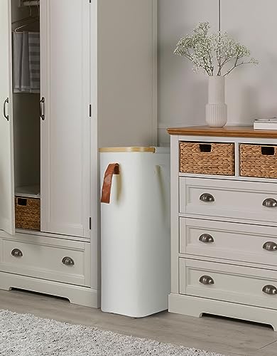 yamagahome Slim Laundry Basket with lid 52L, Collapsible Narrow Laundry Hamper with Removable Washable Laundry Bag, Thin Hamper Storage Basket Made of Bamboo and Oxford for Bedrooms, Bathroom, RV