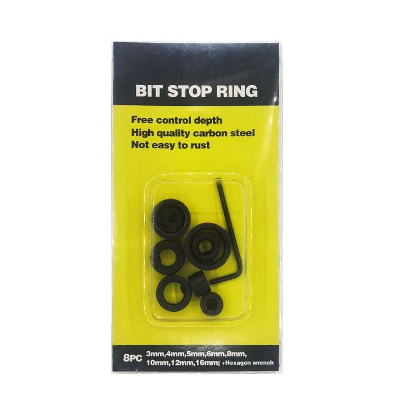 GDFYMI Drill Stop Bit Collar Set, Adjustable Drill Bit Depth Stop Collar Limit Ring with Allen Wrench, 1/8", 5/32", 3/16", 1/4", 5/16", 3/8", 1/2" and 5/8-Inch (9 Pcs, 3-16mm)