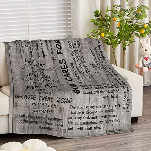 WISH TREE Christian Gifts for Men Scripture Throw Blanket Religious Spiritual Gifts with Bible Verse, Inspirational Thoughts and Healing Prayers Gift for Women Men 50"x60" (Holy Bible)