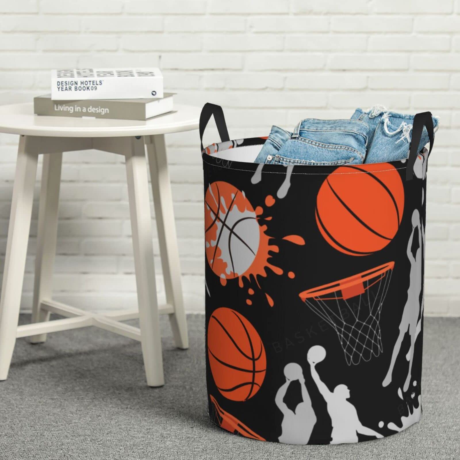 Gbuzozie Basketball Sport Pattern Round Laundry Hamper Storage Basket Toys Clothes Organizer Bin For Home Bathroom Bedroom Dorm Nursery, 38l