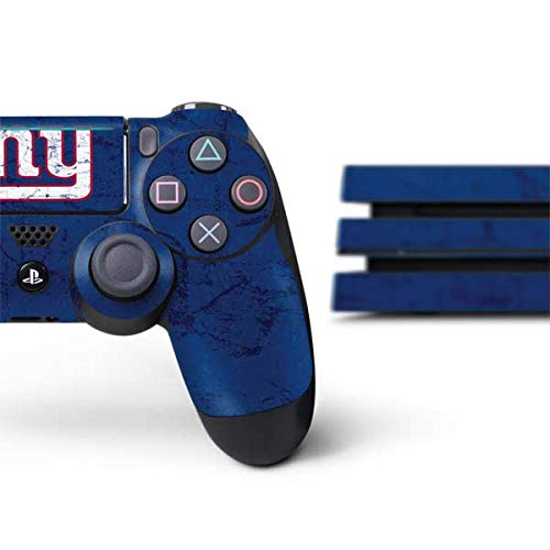 Skinit Decal Gaming Skin Compatible with PS4 Pro Console and Controller Bundle - Officially Licensed NFL New York Giants Distressed Design