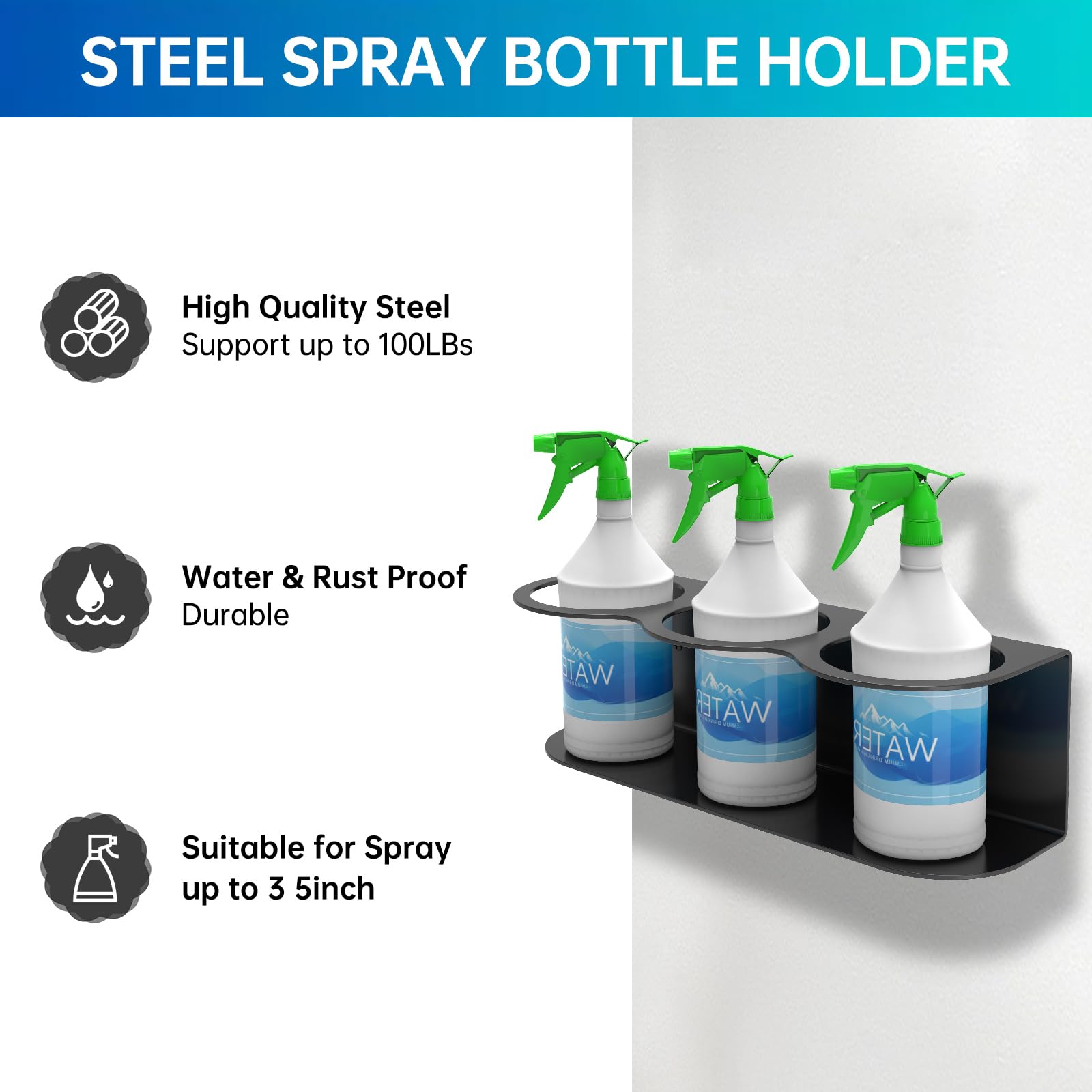 IRENPORU 3 Holes All-Purpose Spray Bottle Holder Wall Mount Heavy Duty Spray Can Holder Rack Organizer Storage for Home Garage Workspace