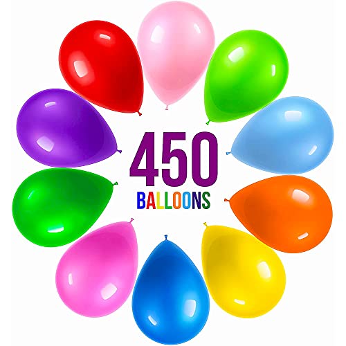 PREXTEX 12-Inch Latex Balloons 450 Pack - Assorted Multi-Color Rainbow Balloons for Party Decorations, Wedding Balloon Arch Kit, Baby Shower, Birthday, Graduation, Premium Strong Balloons