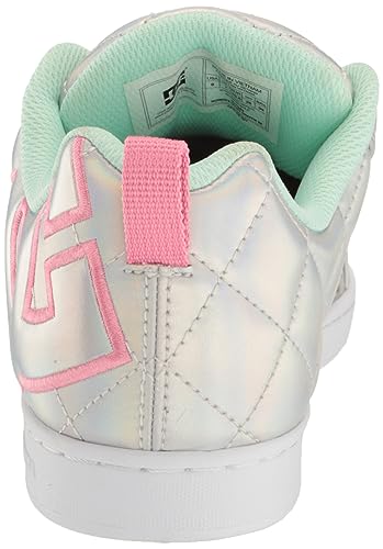 DC Women's Court Graffik SE Skate Shoe, White/Metallic Silver/Pink, 10.5