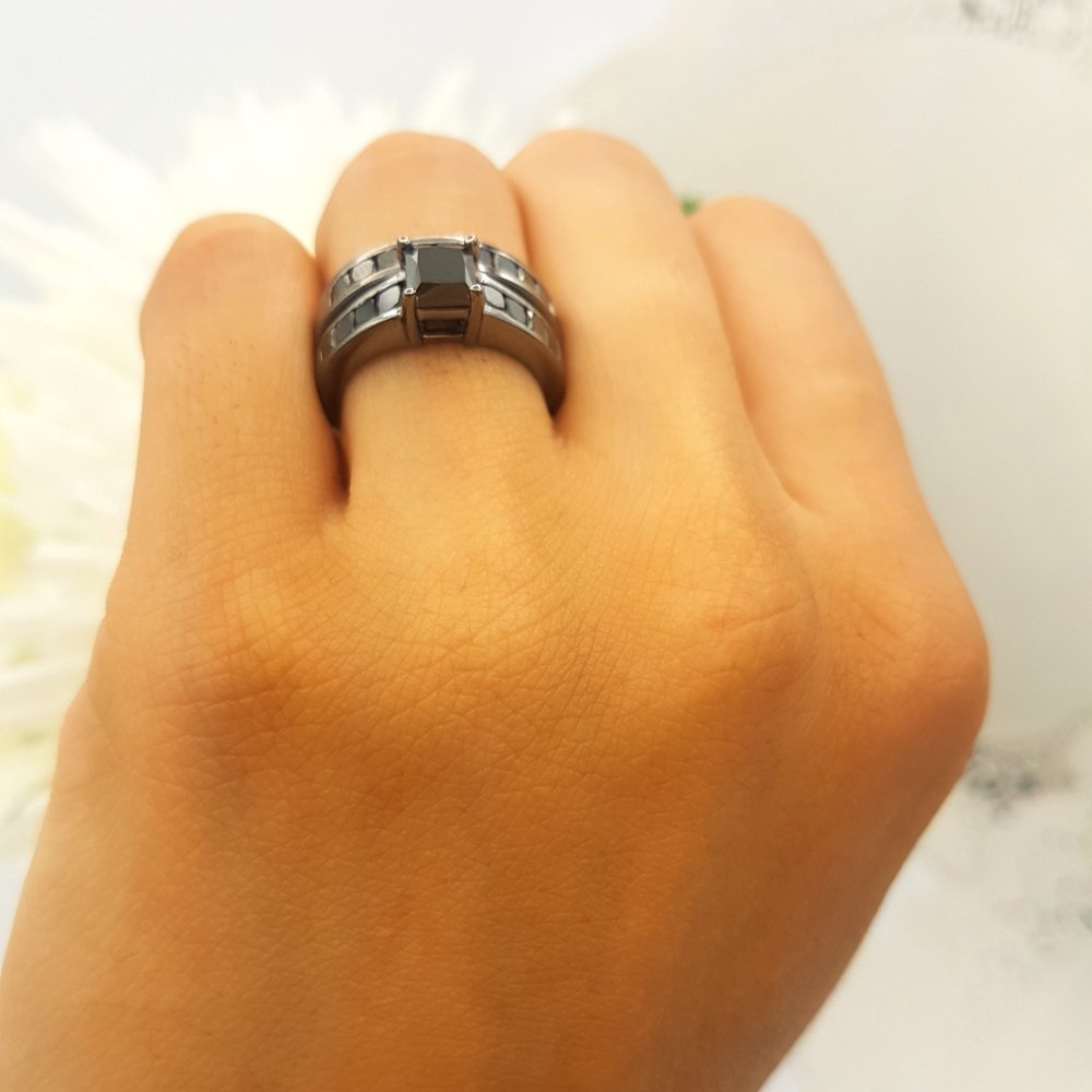 Dazzlingrock Collection 2.35 Carat (ctw) Black Rhodium Plated Sterling Silver Black Diamond Engagement Ring Set, Size 7