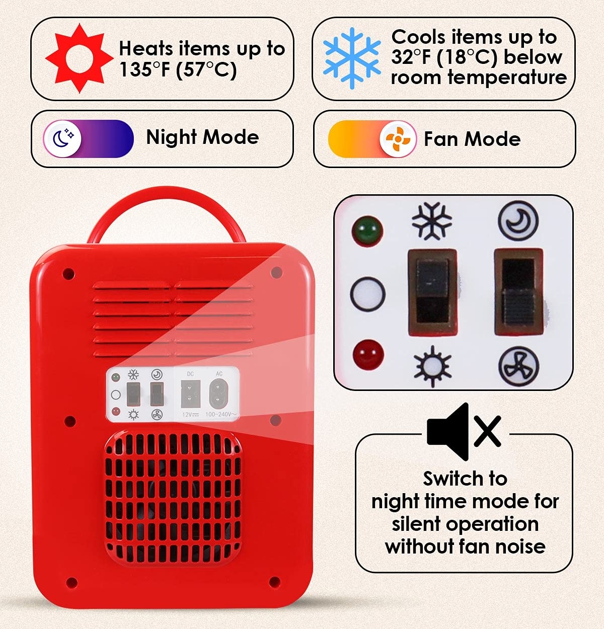 Coca Cola World 1971 Series Portable 6 Can Thermoelectric Mini Fridge Cooler/Warmer, 4 L/4.2 Quarts Capacity, 12V DC/240V AC for Home, Dorm, car, Boat, Beverages, Snacks, Skincare, Cosmetics