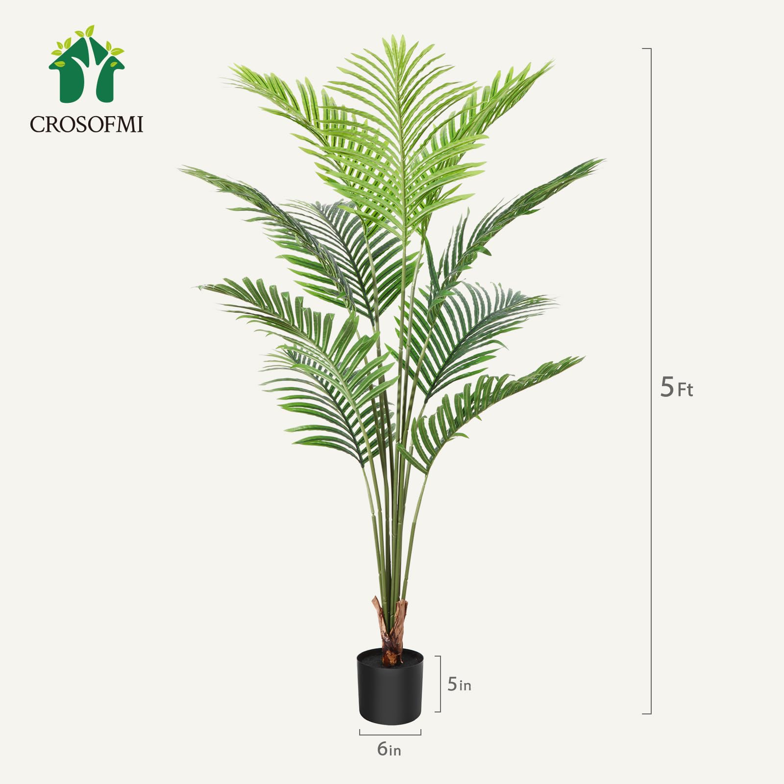 CROSOFMI Artificial Areca Palm Tree 5 Feet Fake Tropical Palm Plant,Perfect Faux Dypsis Lutescens Plants in Pot for Indoor Outdoor Home Office Garden Modern Decoration Housewarming Gift,2Pack