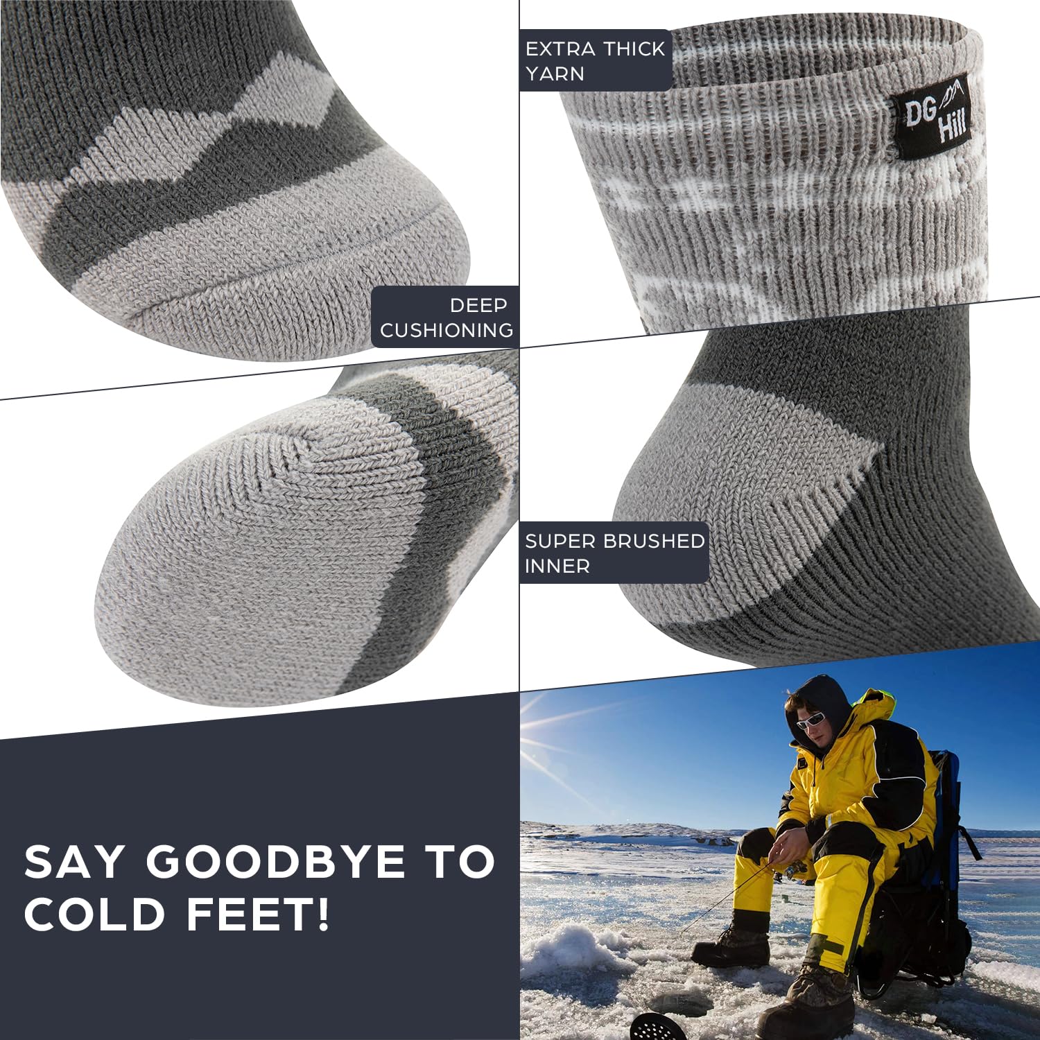 DG Hill Boot Socks Striped Sock - Warm Socks for Winter Cold Weather Heated Sock - Thermal Sock Thick Hiking Long Socks 2 Pack