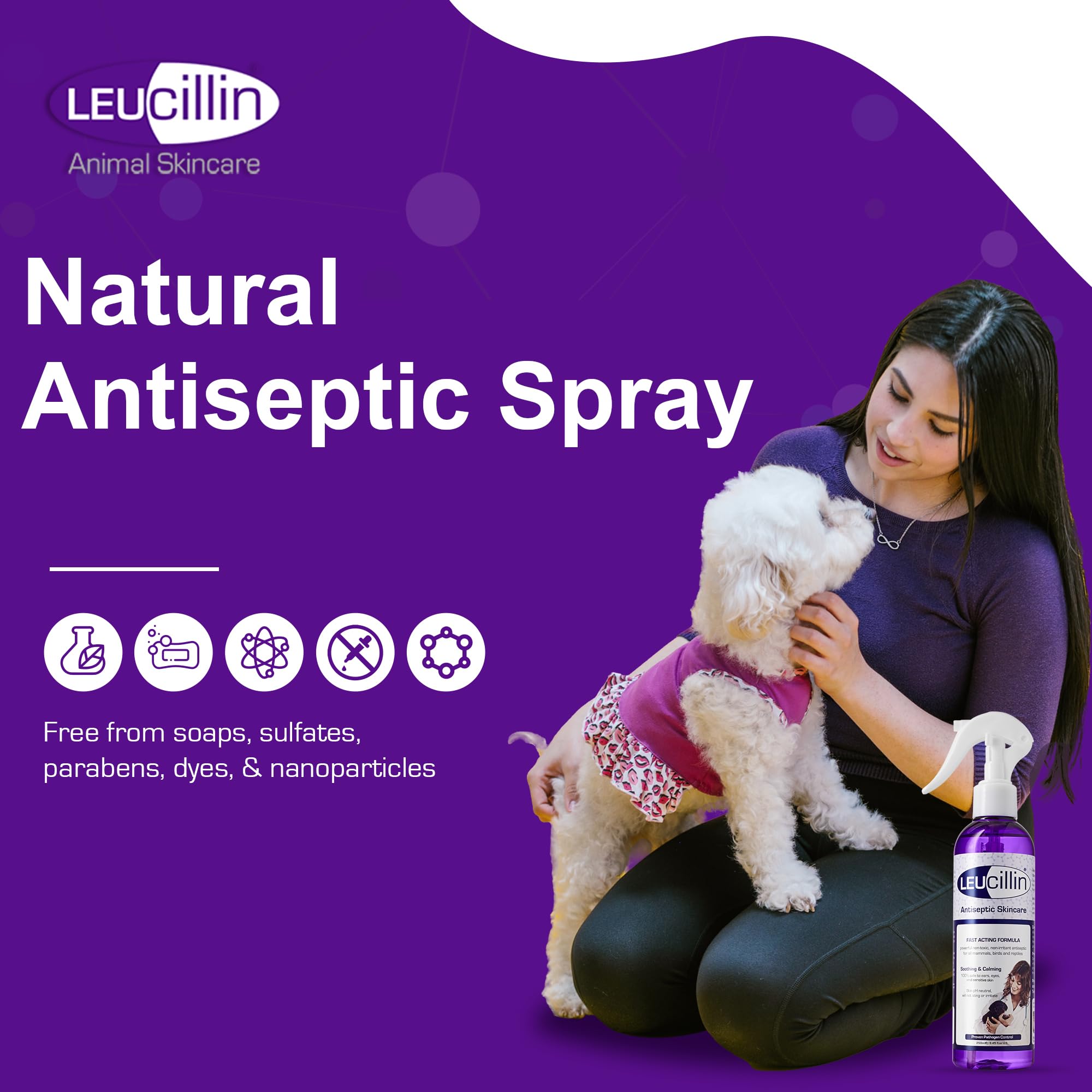 Leucillin Natural Antiseptic Spray for Dogs, Soothes Itchy Skin and Promotes Healing, Effective Treatment for Dogs, Wound and Skin Care Solution for Pets, First Aid Kit Essential - 150ml