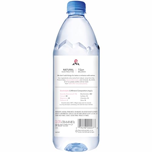 evian Natural Spring Water, PH Balanced with Natural Electrolytes, 33.8fl oz./1L Bottles (pack of 12)