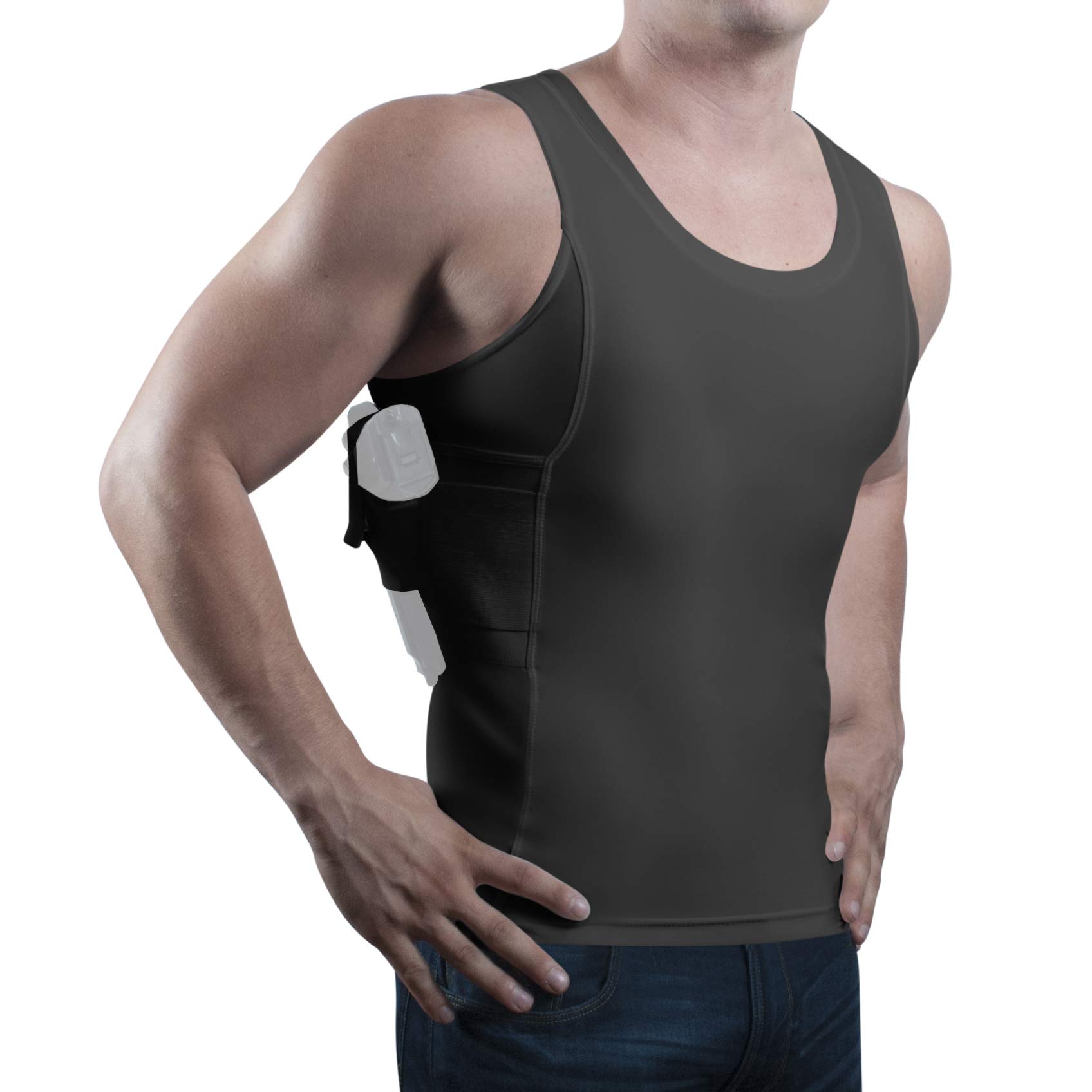 ConcealmentClothes Men’s Compression Undercover- Concealed Carry Holster Tank Top Shirt - 2 Pack- White and Black - X-Large