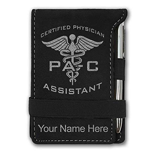 LaserGram Mini Notepad, PA-C Certified Physician Assistant, Personalized Engraving Included (Black with Silver)