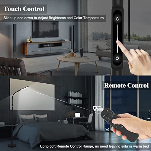 NXONE Led Floor Lamp,Modern Reading Adjustable Standing Height 4 Colors and Stepless Brightness Work Lamp for Living Room Bedroom Reading£¬Black