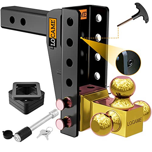 LOCAME Adjustable Trailer Hitch, Tri-Ball (1-7/8", 2", 2-5/16"), Fits 2-Inch Receiver, 6 Inch Drop/Rise Drop Hitch,15000 LBS GTW-Tow Hitch for Heavy Duty Truck, Solid Ball Mount, LC0020