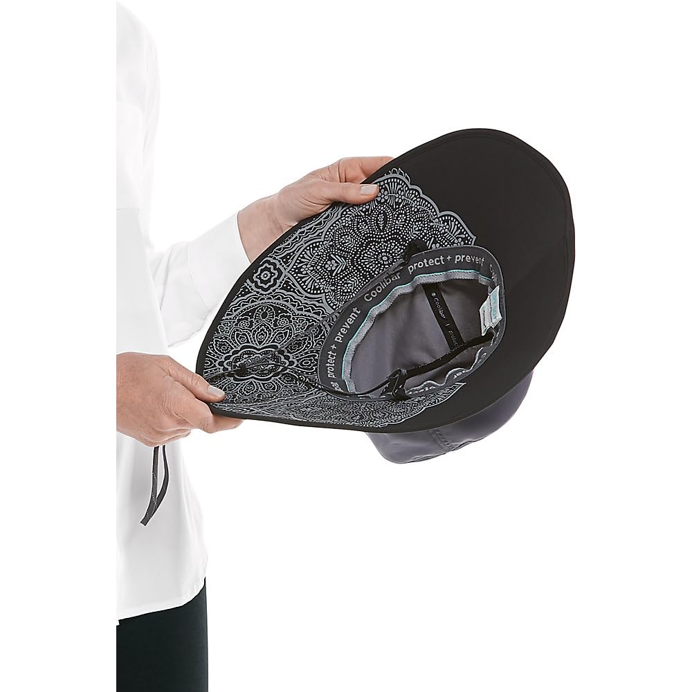 Coolibar UPF 50+ Women's Etta Shapeable Sun Catcher Hat - Sun Protective (One Size- White/Carbon Travel Medallion)