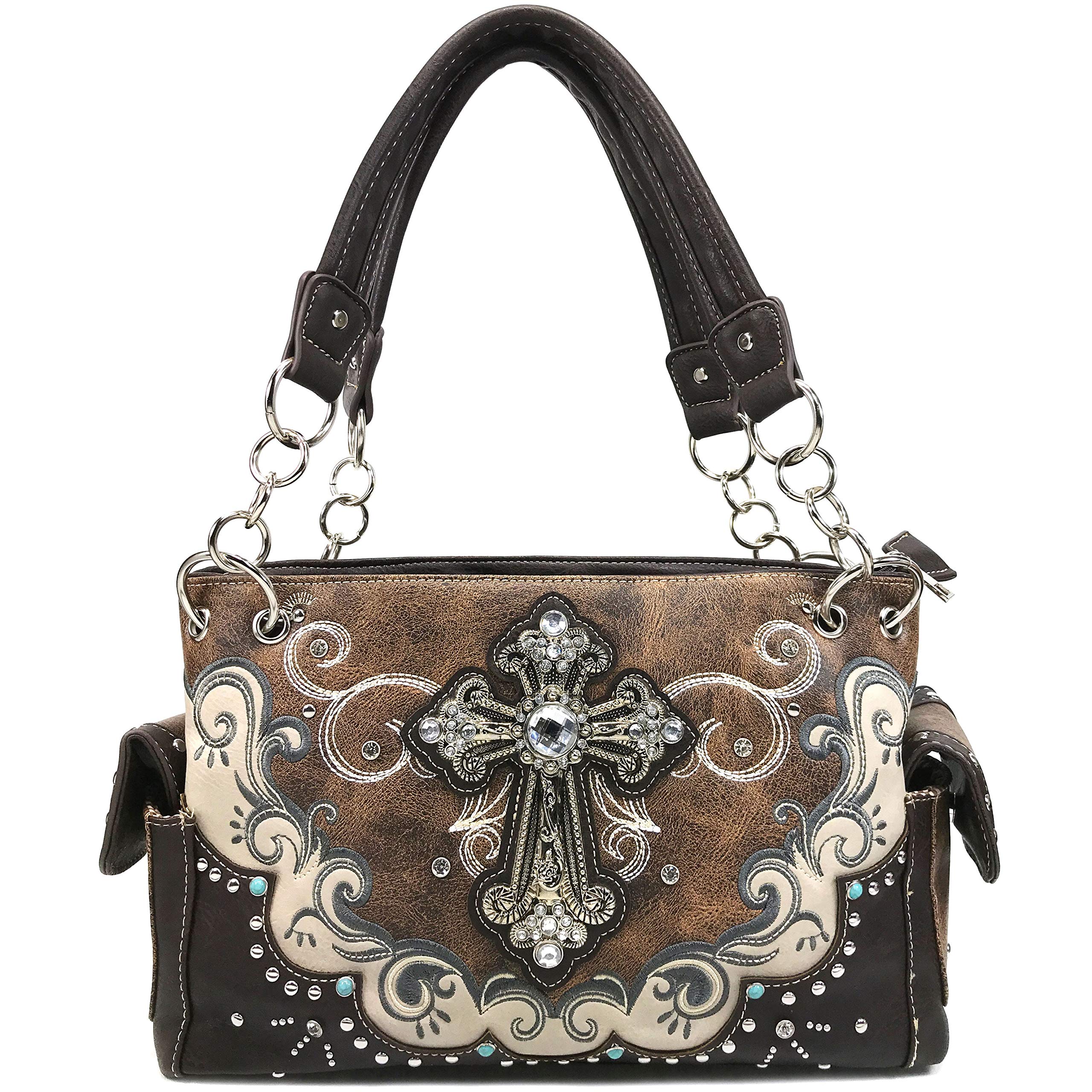 Zelris Western Silver Rhinestone Cross Women Conceal Carry Handbag Wallet Set (Turquoise)