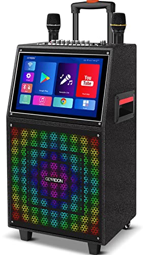 GEARDON Karaoke Machine with Lyrics Display Screen for Adults, Built-in 15 Inches Tablet & Wifi, Bluetooth Speaker w/ 2 Rechargeable UHF Mics, DJ Lights, Portable Karaoke System for Any Occasion