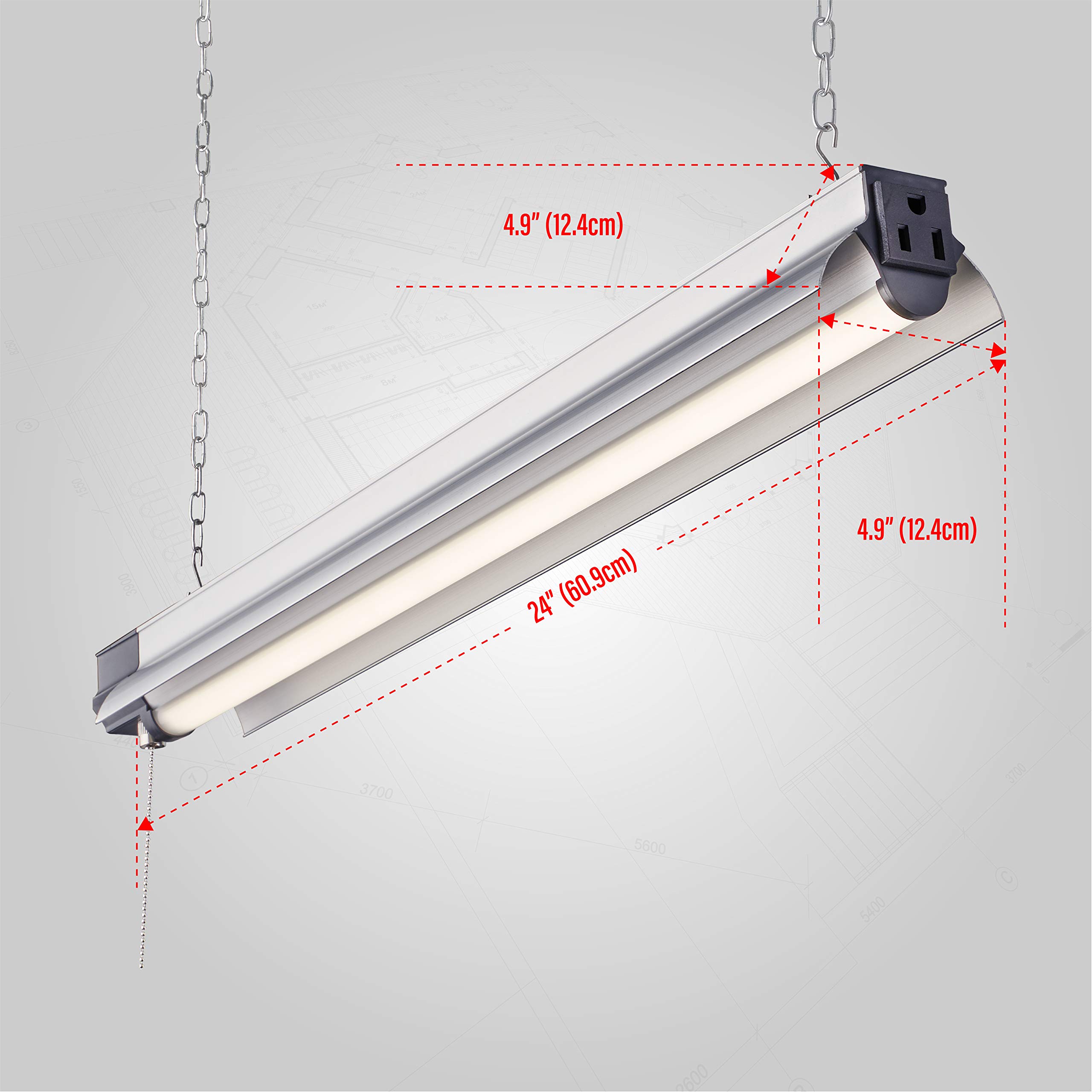 Newhouse Lighting 2FT LED Shop Light, 25W (100W Equivalent), 2200 Lumens, 4000K Linkable Garage Lighting, Utility LED Ceiling Lights, Chain or Flush Mount, 4-Pack