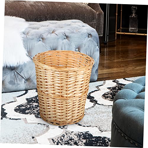 Levemolo 1pc Rattan Trash Can Multi-Purpose Wicker Basket Rattan Garbage Bin Wicker Storage Rustic Trash Can Kitchen Trash Bin Outside Trash Can with Lid Garbage Can with Lid Coffee
