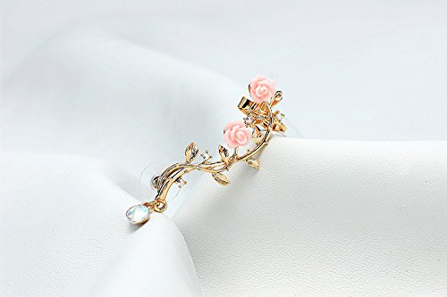 CIShop Pink Rose Zircon Ear cuff Earrings stud Punk Style Ear Wrap(Left ear)