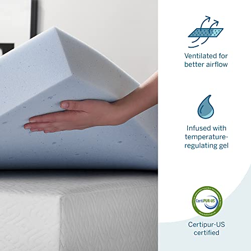 LUCID 4 Inch Gel Memory Foam Mattress Topper, Ventilated Design, Ultra Plush, CertiPUR-US Certified, California King,Blue