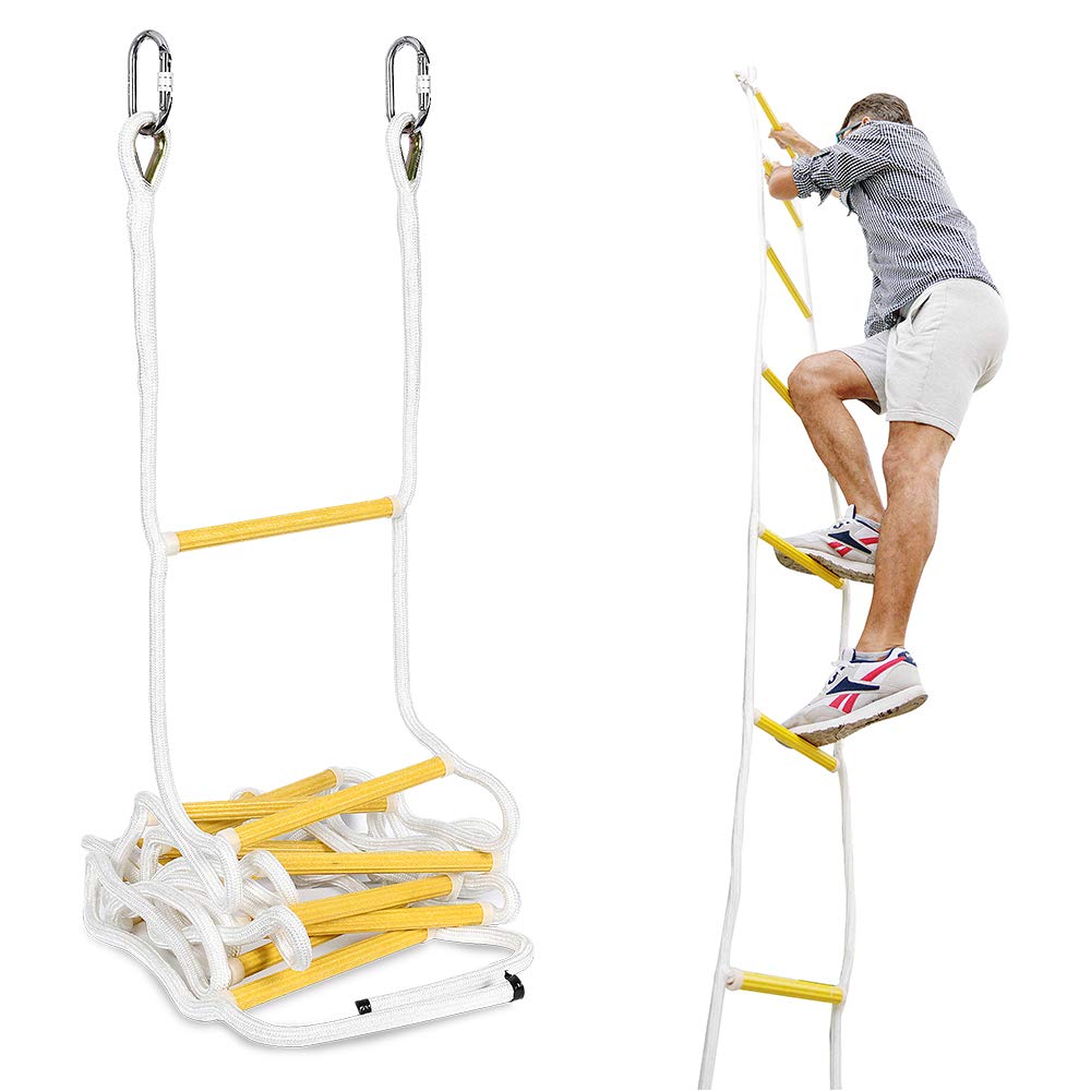 ISOP Flame Resistant Emergency Rope Ladder 13 ft with Spring Hooks and Universal Cabinet for Emergeny Equpment Fire Ladder, Fire Evacuation Set or Rescue Survival Kit