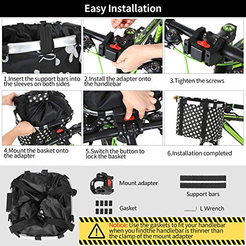 CZXJKKL Bike Basket, Foldable Small Pet Cat Dog Carrier Front Removable Bicycle Handlebar Basket Quick Release Easy Install Detachable Cycling Bag Mountain Picnic Shopping