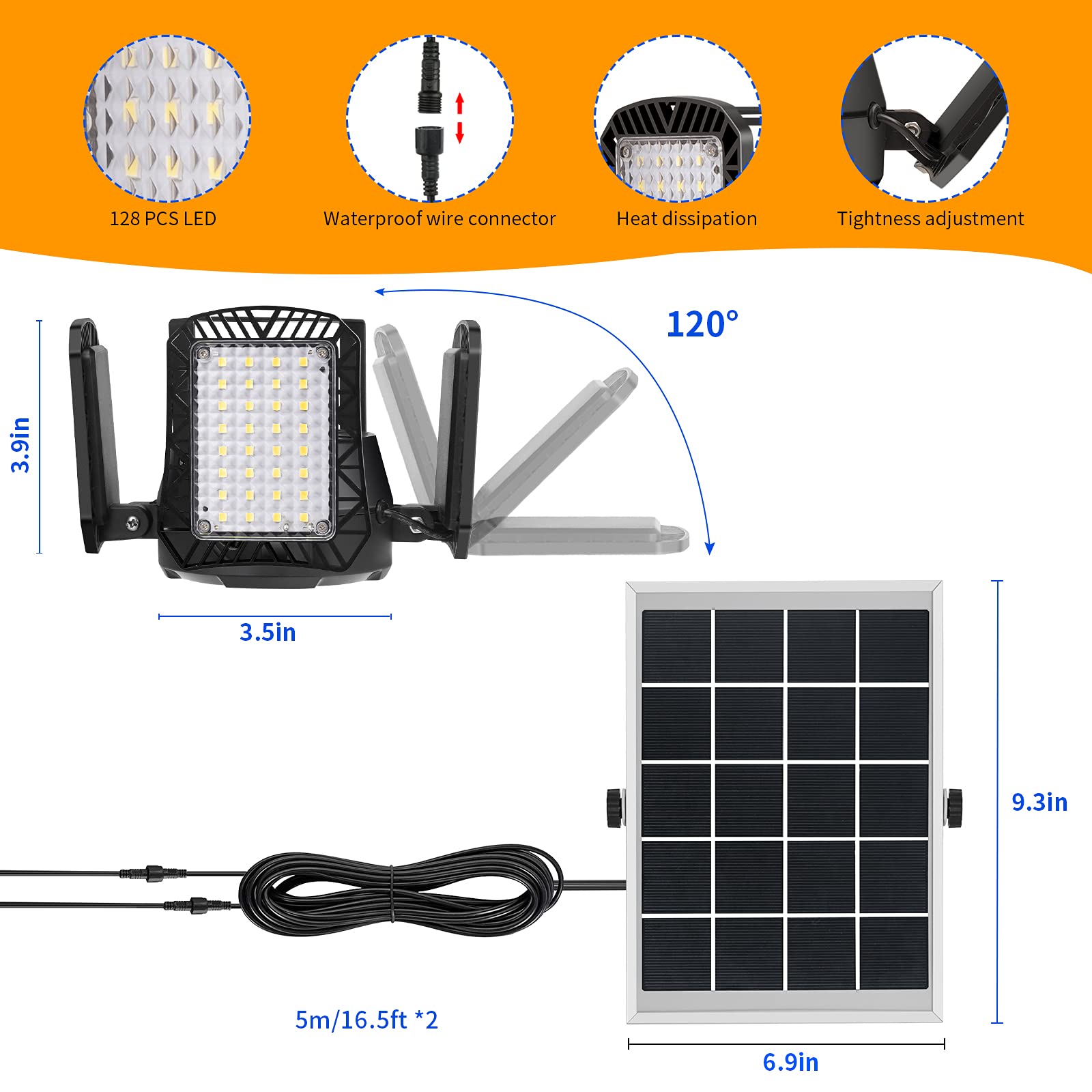 Yomisga Solar Pendant Lights Adjustable Solar Panel with Dual Lamps Indoor Shed Light 176 LED IP65 Waterproof Outdoor Motion Sensor Light with Remote Control for Shop, Garage, Barn, House
