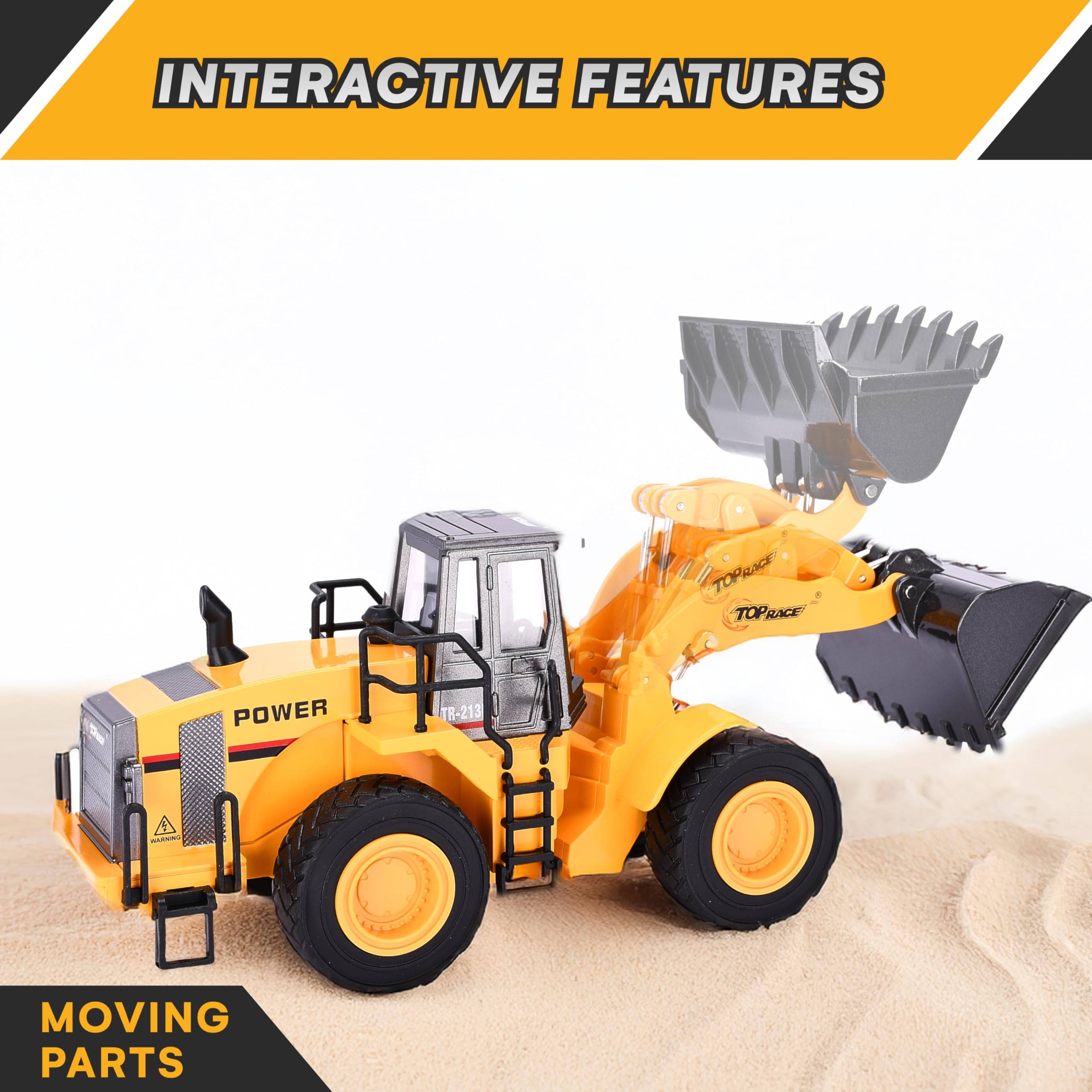 Top Race Diecast Heavy Metal Construction Toys Front Loader Excavator Toy for Kids - 1:40 Scale Model with Realistic Design - Durable Metal Build for Sand, Park, or Indoor Play