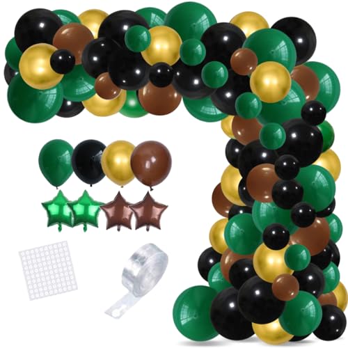 Dark Green Black Gold Balloon Garland Arch - Dark Green Gold Balloons Black Brown Balloons for Birthday Anniversary Engagement Graduation Party Decorations