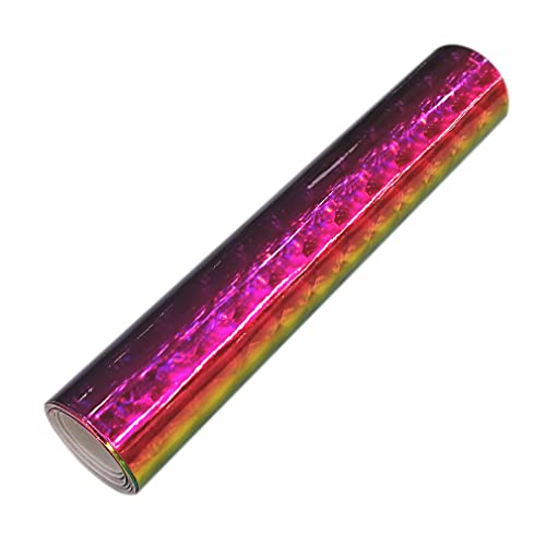 HYANG Holographic Geometry Geometry Iridescence Rainbow PU Faux Leather Sheets 1 Roll 12"X53"(30cmX135cm), Faux Leather Very Suitable for Crafts Making Leather Earrings, Bows, Handbag ,Sewing