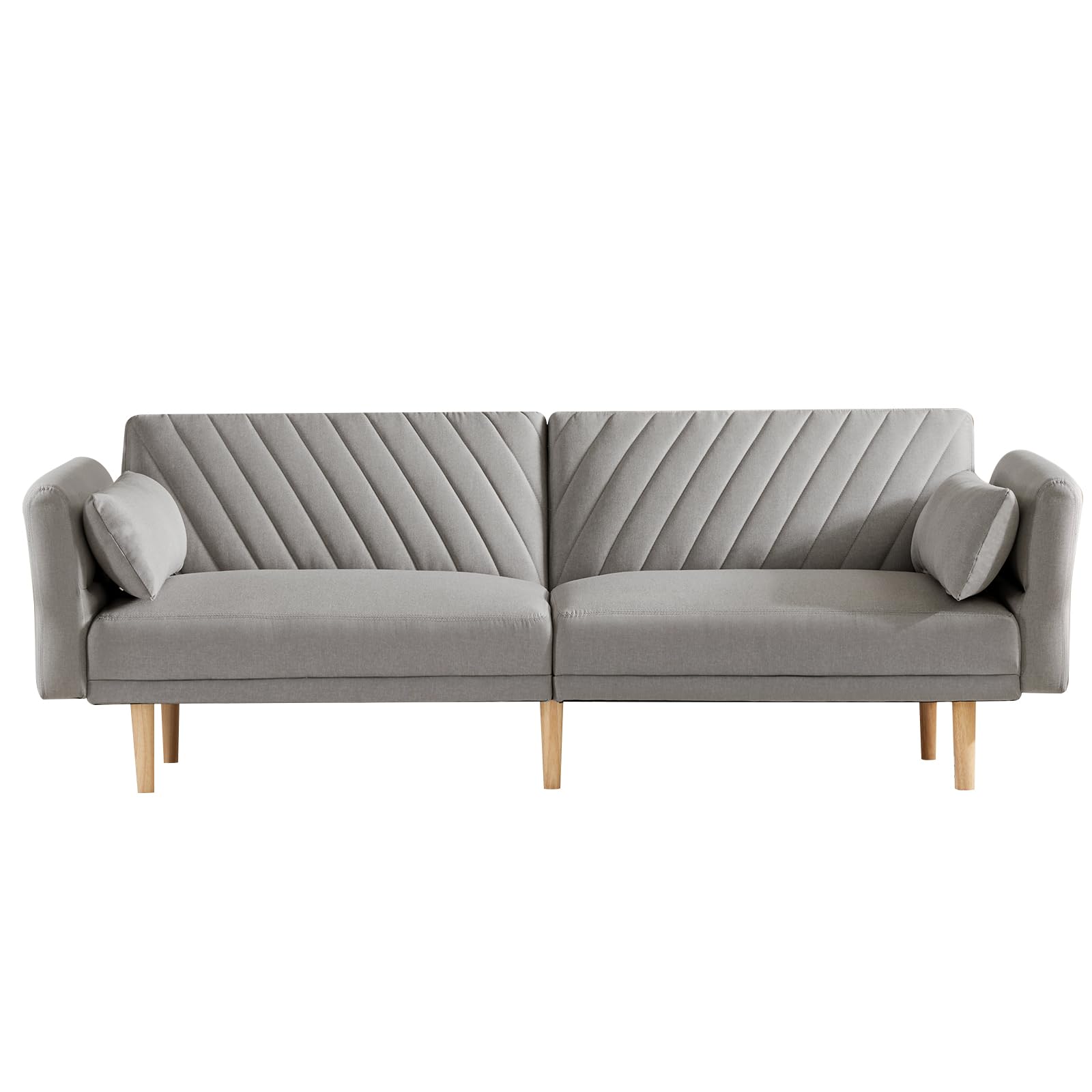 WILLOVE 78'' Fabric Futon Sofa Bed, Convertible Sleeper Couch Bed with Adjustable Armrests and Backrest, Sleeper Bed with 2 Pillows, Modern Futon Couches for Living Room, Light Gray