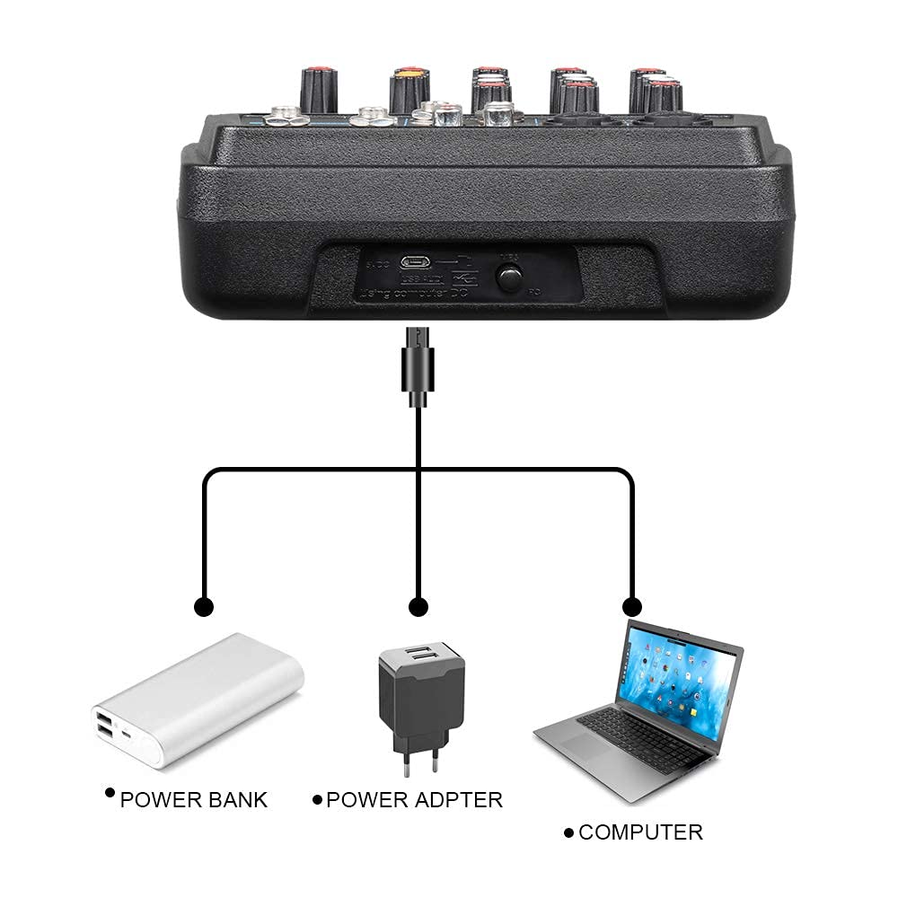 D Debra M4 Mini Audio Mixer Mixing Console Mixer Sound 4 Channel with Sound Board USB Bluetooth Audio Interface Mic Preamps 48V Phantom Power Mixer Use for DJ Studio PC Recording Singing Webcast Party