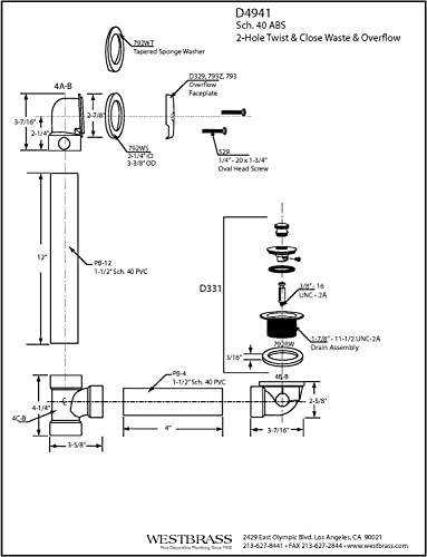 Westbrass Twist & Close Sch. 40 ABS Bath Waste with Two-Hole Elbow, Satin Nickel, D4941-07