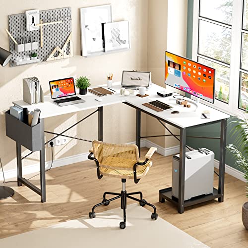 OLIXIS Simple Study L Shaped Desk, 50 inch, White