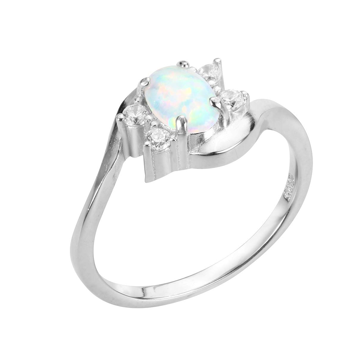 CloseoutWarehouse Oval White Simulated Opal Swirl Tension Ring Sterling Silver Size 11