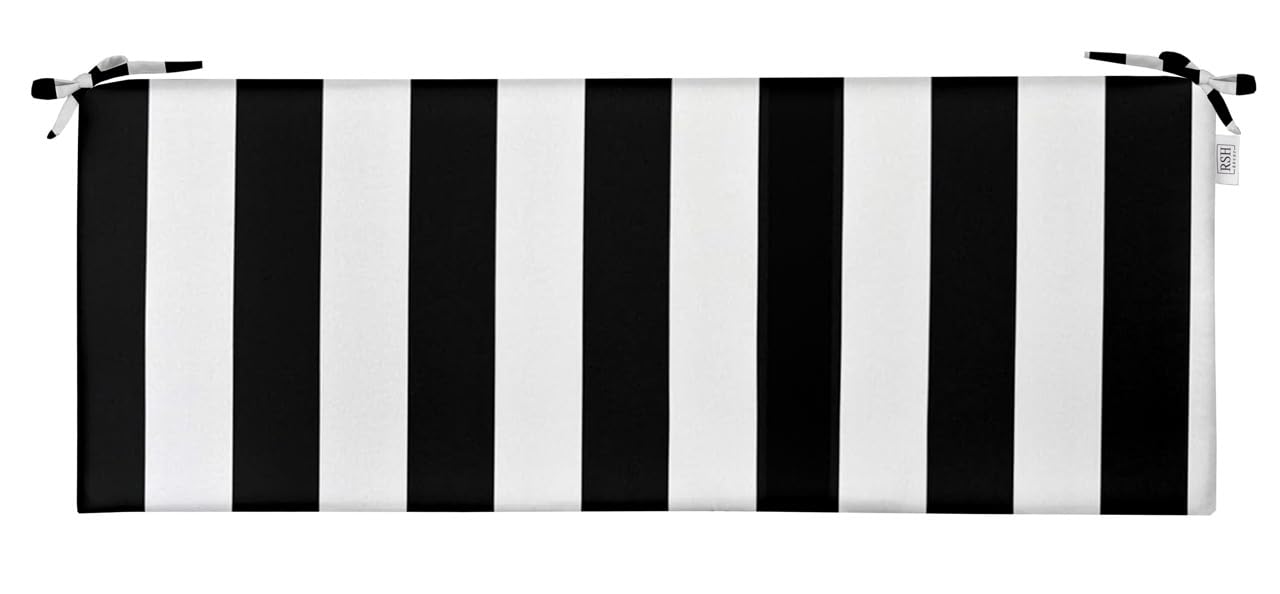 RSH Décor Indoor Outdoor 2" Foam Bench Cushion with Ties, (36" x 14" x 2") Choose Color (Black & White Stripe)
