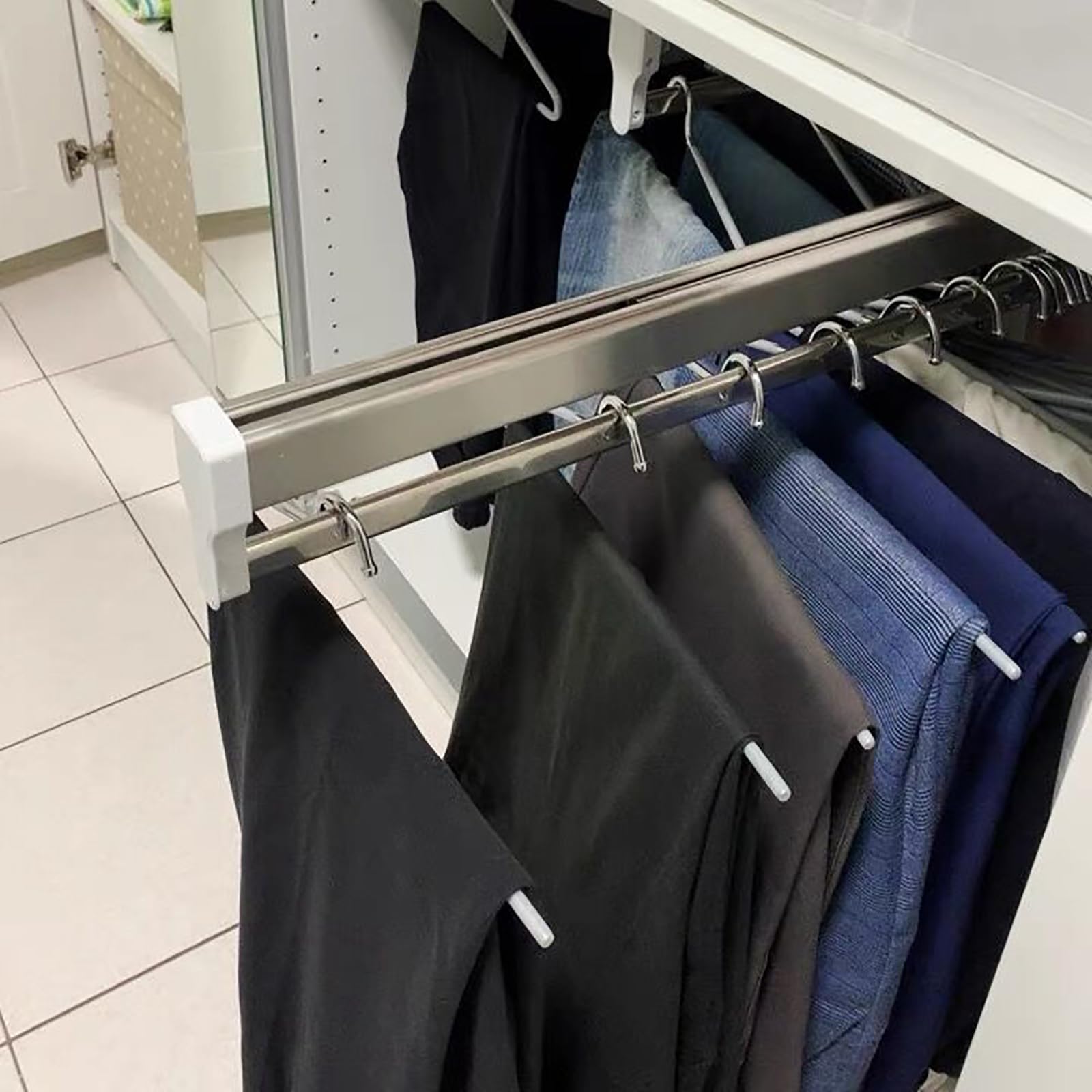 Pull Out Clothes Hanger Rod Adjustable Wardrobe Clothing Rail Hanger Rack Bar for Pants Clothes Stainless Steel (547mm/21.5inch)