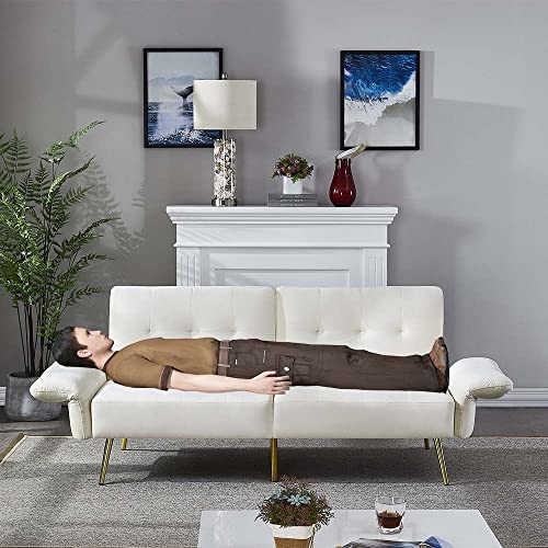 Lin-Utrend 67" Comfortable Velvet Couch,Convertible Sofa Bed, Living Room Sofas with Adjustable backrest and armrest, for Living Room, Apartment, Bedroom, Office, Shop(Beige)