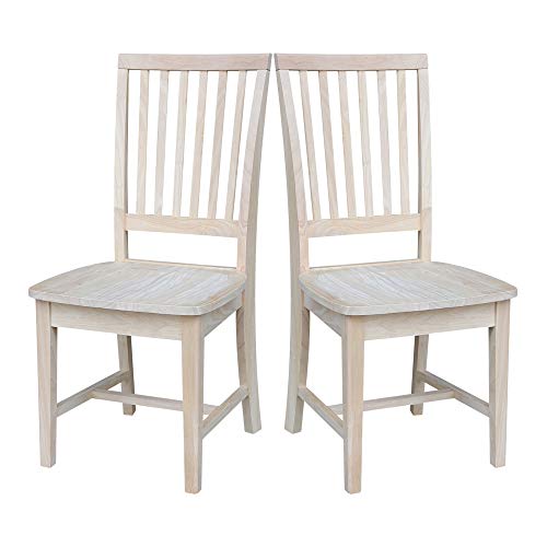 Set of 2 Mission Side Chairs 39.2"H, Solid Parawood Kitchen Dining Furniture, Stylish Comfortable Chairs for Dining Room, Paint or Stain to Match Your Decor, Unfinished